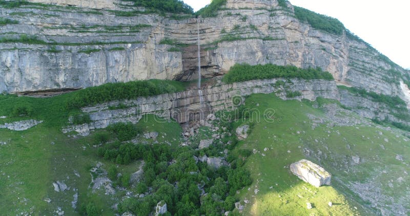 Aerial View of a Cliff in the Mountains with a Waterfall Stock Image ...