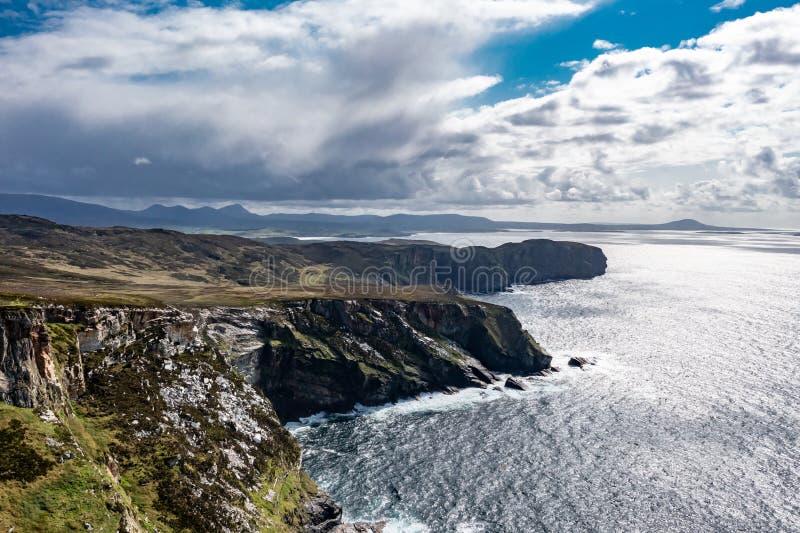 Aerial View of the Cliffs of Horn Head at the Wild Atlantic Way in ...