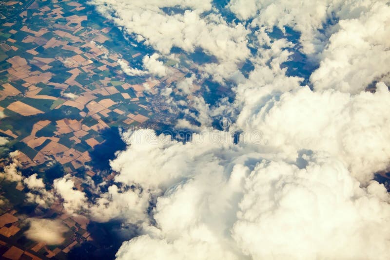 Aerial View of Cloudscape and Earth with Fields Stock Image - Image of ...