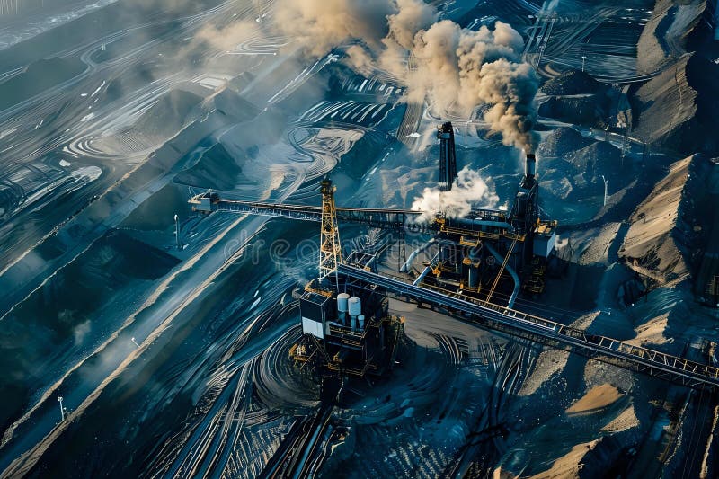 Aerial View of Coal Mine: Conveyor Belts Transporting Coal, Processing ...
