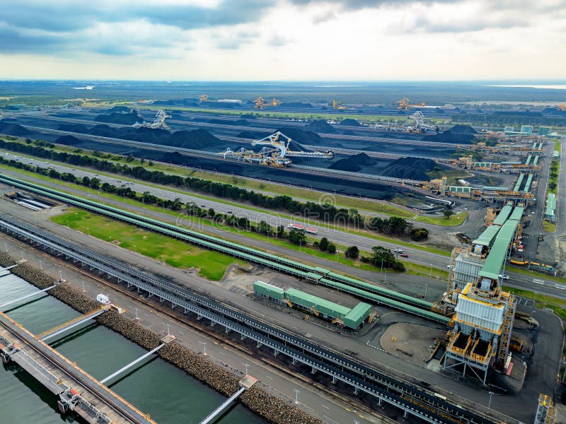 Aerial view of a coal port stock photo. Image of change - 354866186