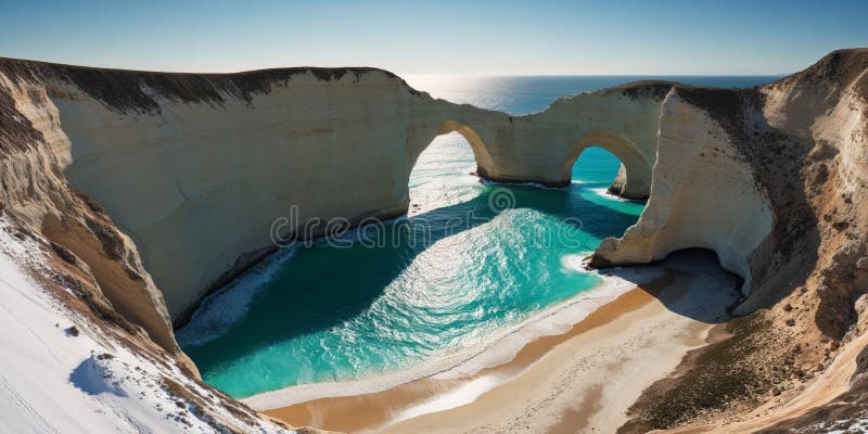 Aerial View of a Coastal Archway and Turquoise Water. Stock Image ...