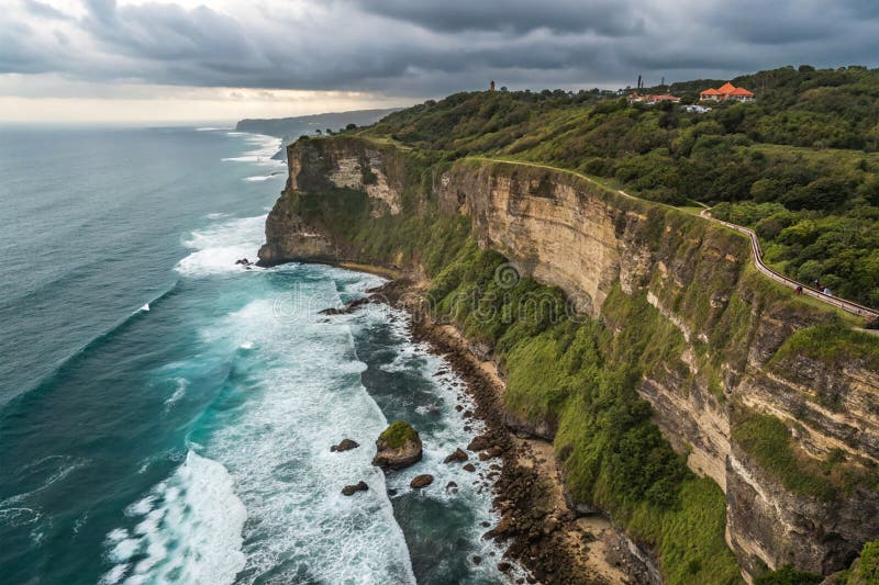 Aerial View of a Coastal Cliff Edge Stock Illustration - Illustration ...