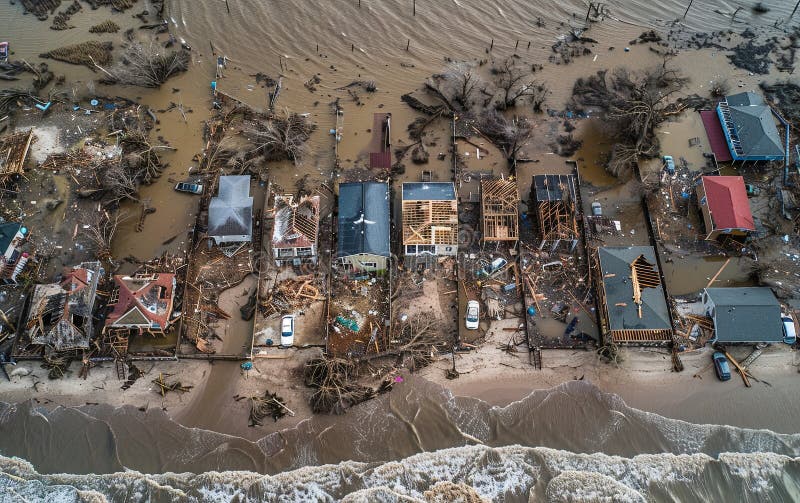 Aerial View of Coastal Community after Devastating Storm in Daylight ...
