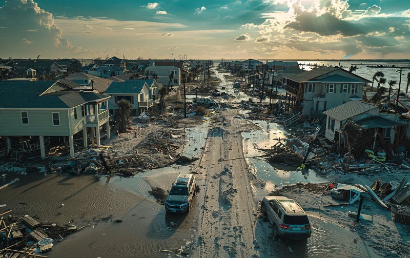 Aerial View of Coastal Community after Devastating Storm in Daylight ...