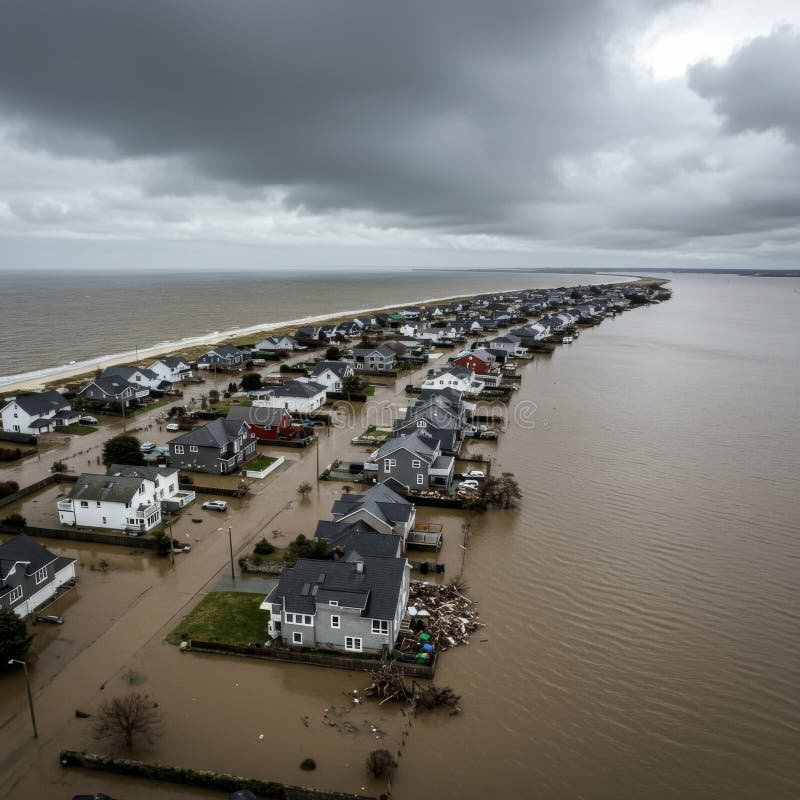 Aerial View of Coastal Flood Damage after Storm Stock Illustration ...