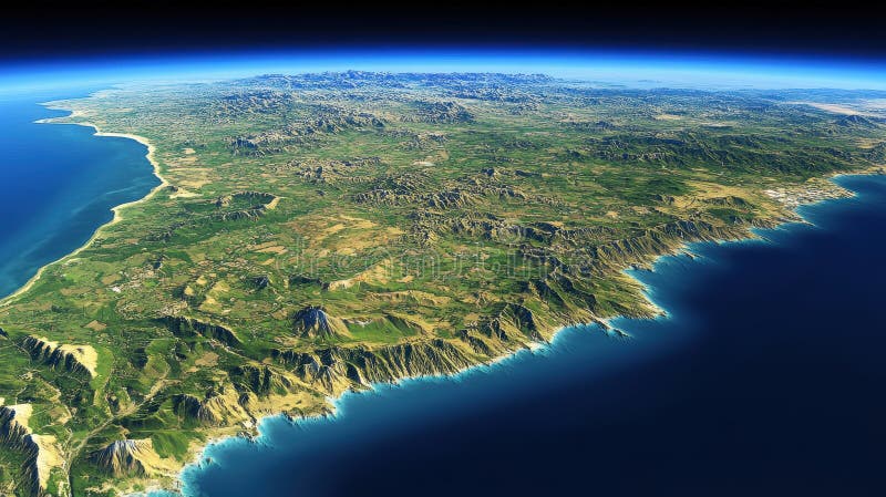 Aerial View of Coastal Mountains and Terrain Stock Illustration ...