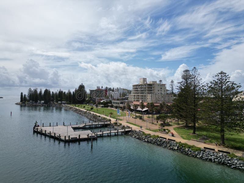 Aerial View of a Coastal Town with a Dock Stock Image - Image of trees ...