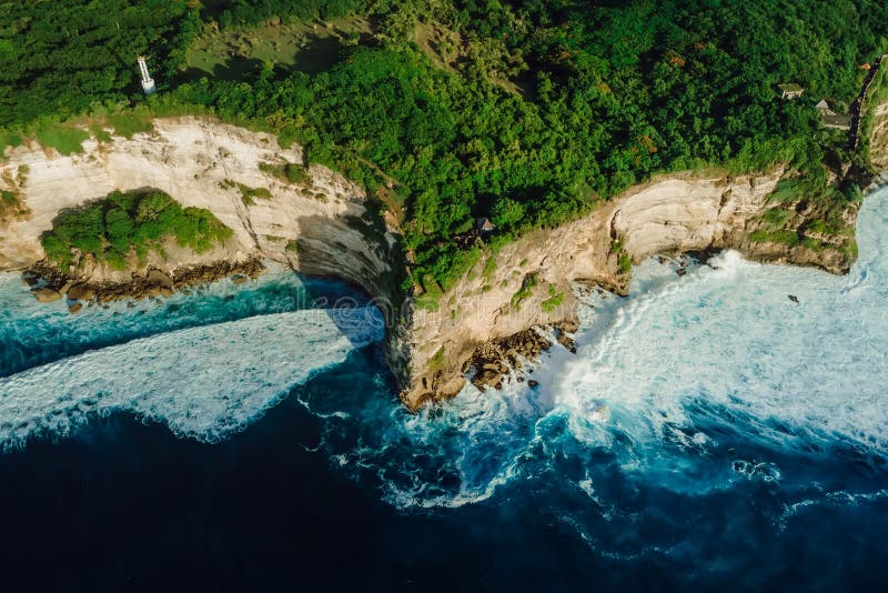 Aerial View of Coastline with Cliffs, Ocean with Waves and Lighthouse ...