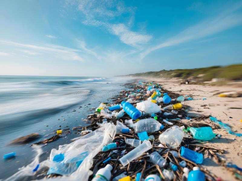 Aerial View of a Coastline Covered in Plastic Pollution Stock ...