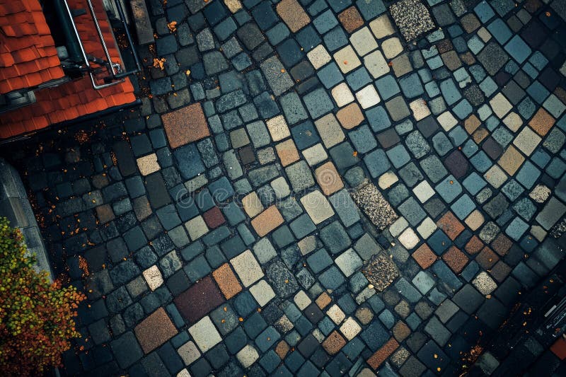 Aerial View of Cobblestone Street with Varied Patterns. Neural Network ...