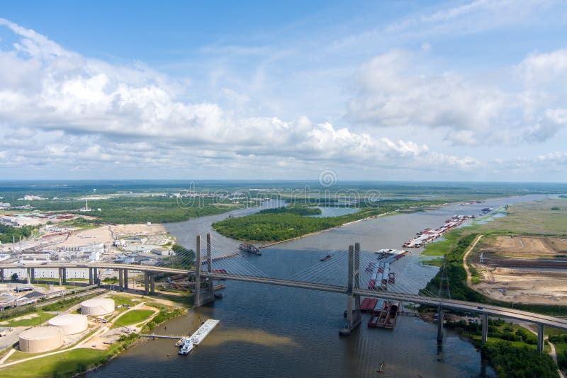 Aerial View of the Cochrane Bridge on Mobile River in Mobile, Alabama ...