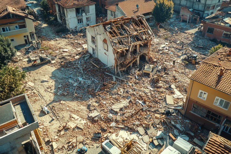 Aerial View of Collapsed Buildings after a Powerful Earthquake in a ...