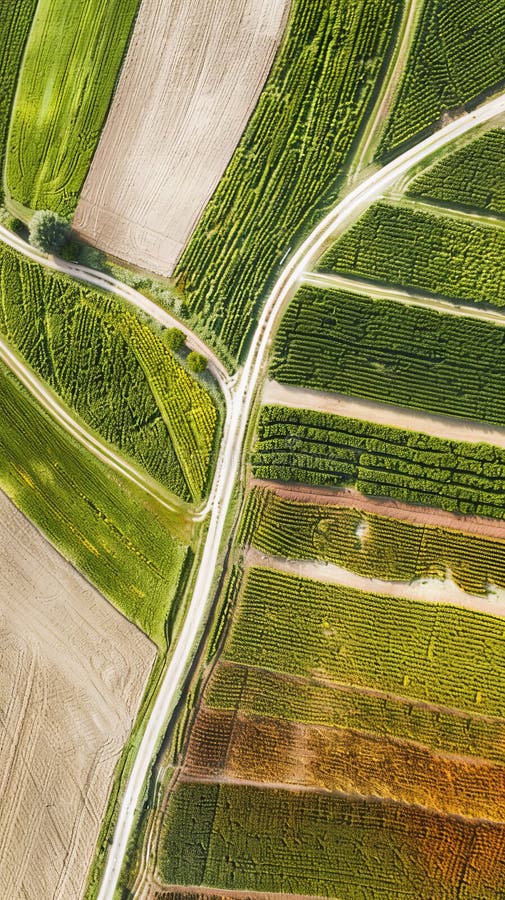 Aerial View of Colorful Agricultural Fields with Intersecting Road ...