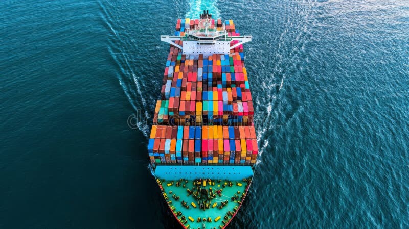Aerial View of a Colorful Cargo Ship on the Blue Ocean Stock ...