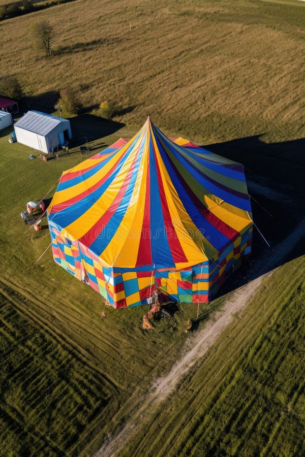 Aerial View of a Colorful Circus Tent in a Field Stock Illustration ...