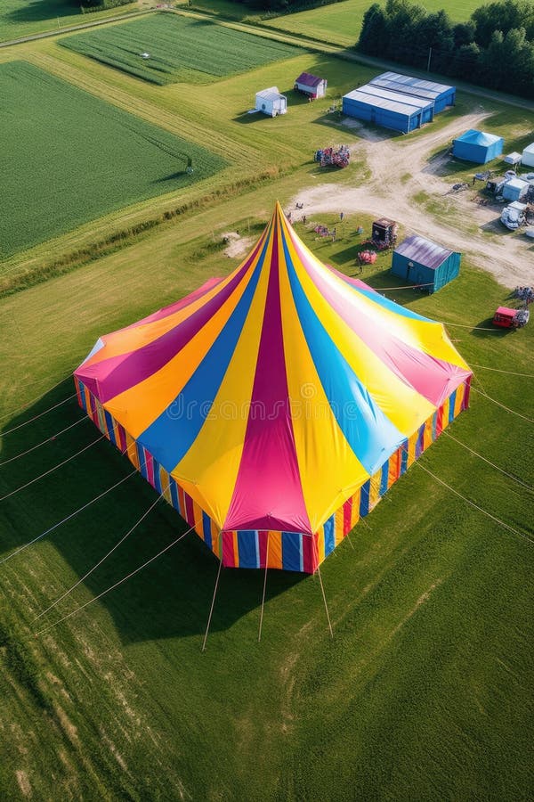 Aerial View of a Colorful Circus Tent in a Field Stock Illustration ...