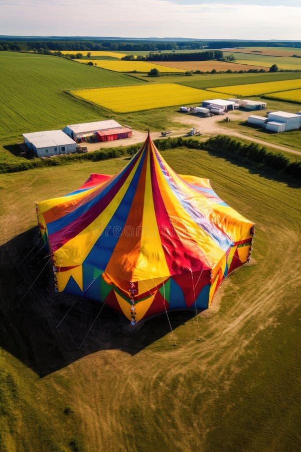 Aerial View of a Colorful Circus Tent in a Field Stock Illustration ...
