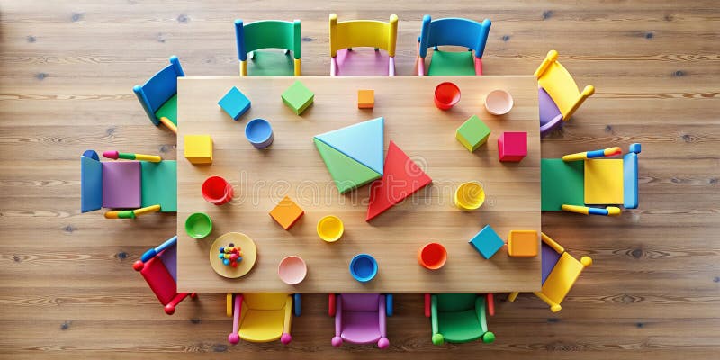 An Aerial View of Colorful Geometric Shapes Arranged on a Table ...