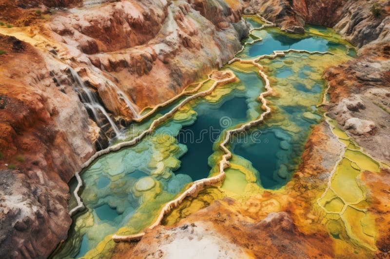 Aerial View of Colorful Geothermal Hot Spring Pools Stock Illustration ...
