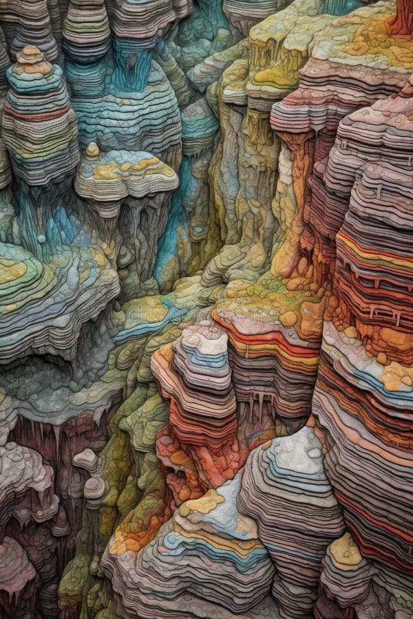 Aerial View of Colorful, Layered Rock Formations Stock Illustration ...