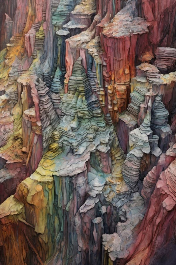 Aerial View of Colorful, Layered Rock Formations Stock Illustration ...