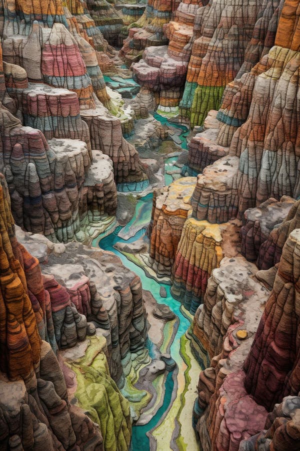 Aerial View of Colorful, Layered Rock Formations Stock Illustration ...