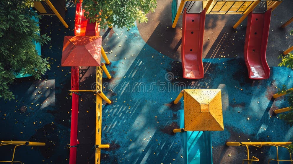 An Aerial View of a Colorful Playground with Slides and Climbing ... An Aerial View of a Colorful Playground with Slides and Climbing ...