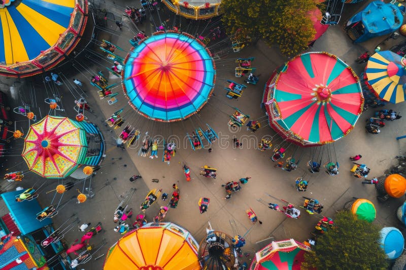 Aerial View of Colorful Rides at a Carnival, an Aerial View of a ...