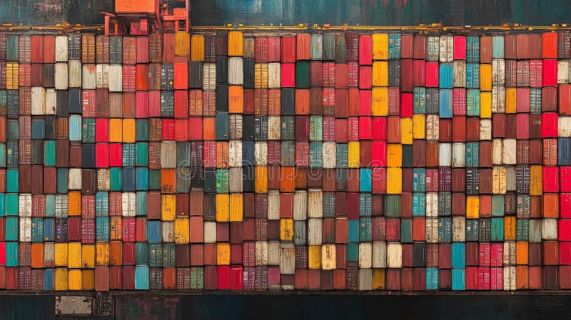 Aerial View of Colorful Shipping Containers on a Cargo Ship Stock ...