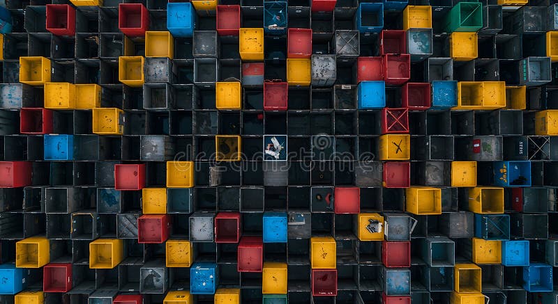 Aerial View of Colorful Storage Crates Arranged in Organized Square ...