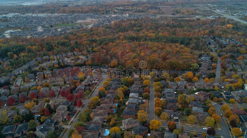 An Aerial View of a Colorful Suburban Town in the Fall Stock Image ...