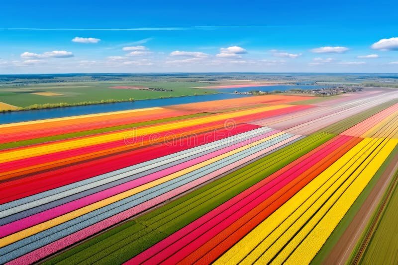 Aerial View of Colorful Tulip Fields Stock Illustration - Illustration ...