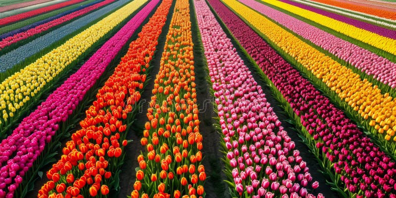 Aerial View of Colorful Tulip Fields Stock Image - Image of generated ...