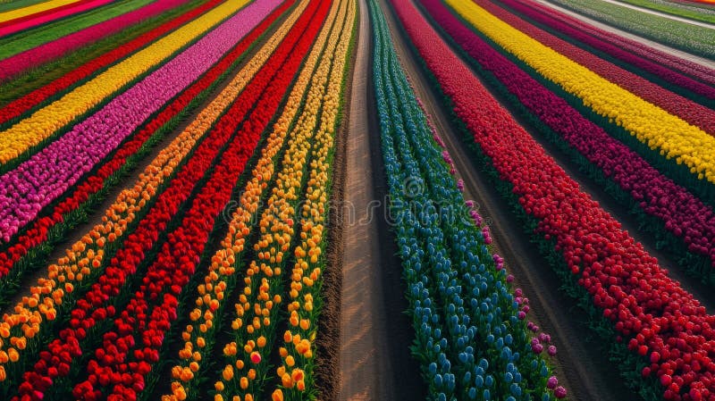 Aerial View of Colorful Tulip Rows in a Field Stock Illustration ...