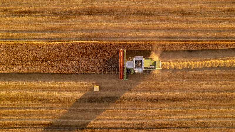 Aerial View of a Combine Harvester Working in a Field Stock Photo ...