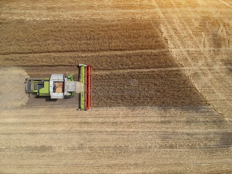 Aerial View of a Combine Harvester Working in the Fields Stock Photo ...