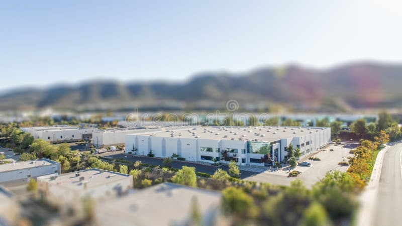 Aerial View of Commercial Buildings with Tilt-Shift Blur Stock Photo ...
