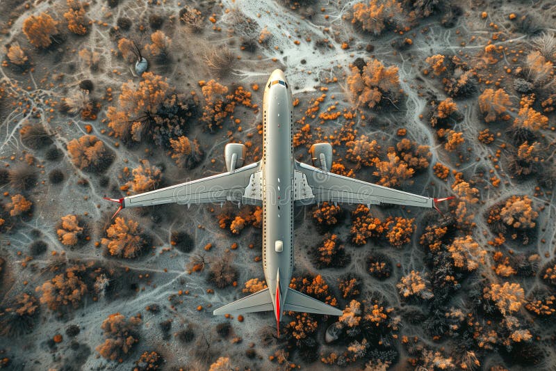 Aerial View of a Commercial Plane Flying Over a Forest Stock Image ...