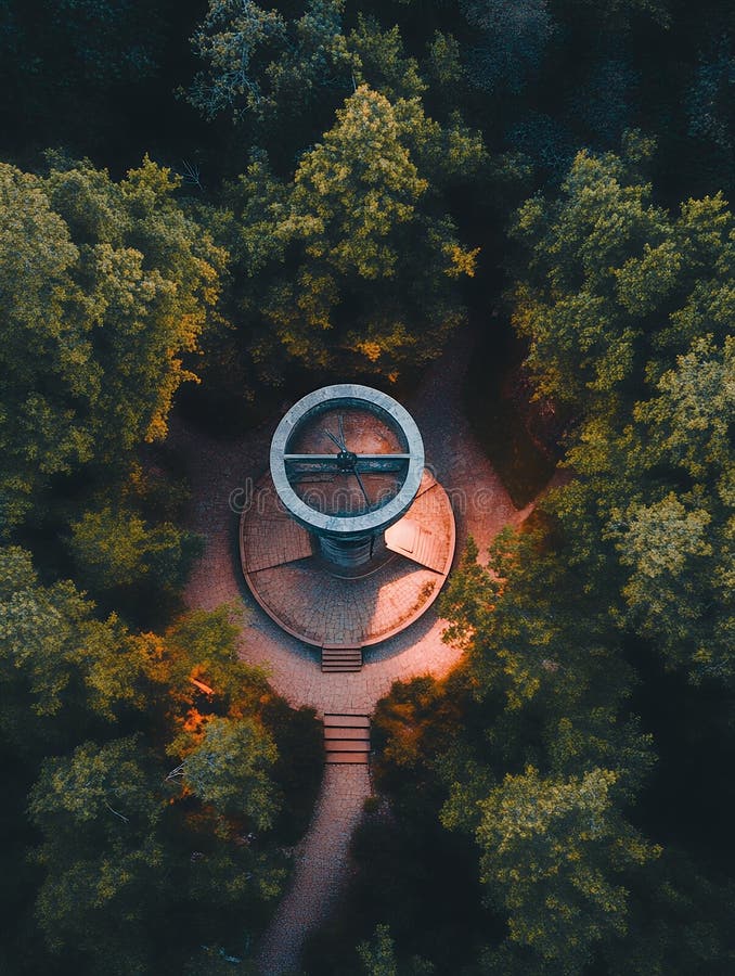 Aerial View of a Compass Structure Surrounded by Trees in a Forest with ...