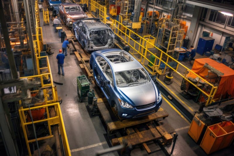 Aerial View of a Completed Car Rolling Off Assembly Line Stock ...