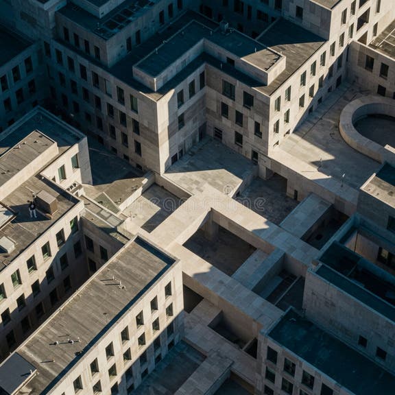 Aerial View of a Complex Architectural Structure Featuring ...