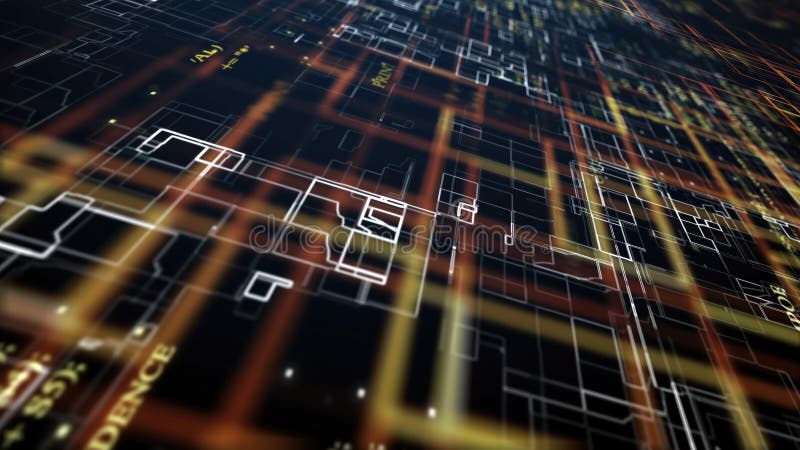 Aerial View of a Complex Digital Grid Representing Urban Infrastructure ...