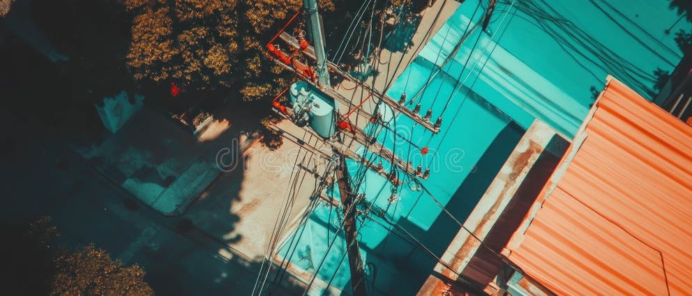 Aerial View of a Complex Distribution Network with Visible Utility ...