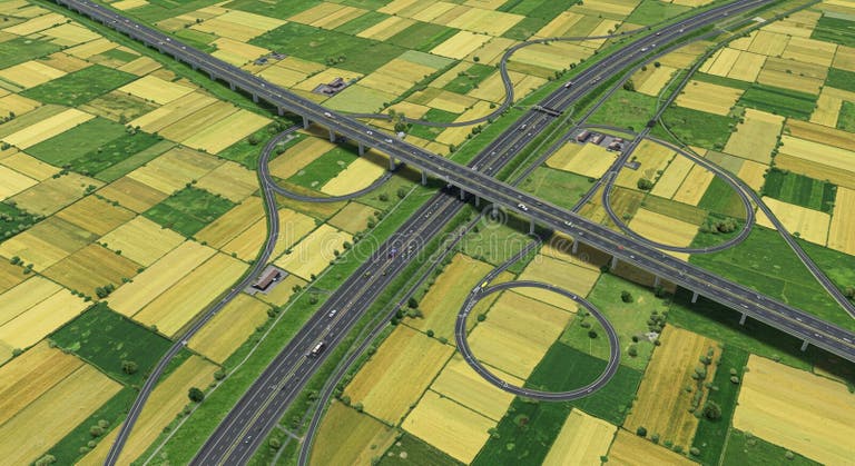 Aerial View of a Complex Highway Interchange Cutting through ...