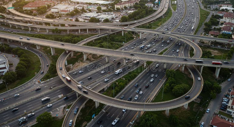 Aerial View of a Complex Highway Interchange with Multiple Elevated ...