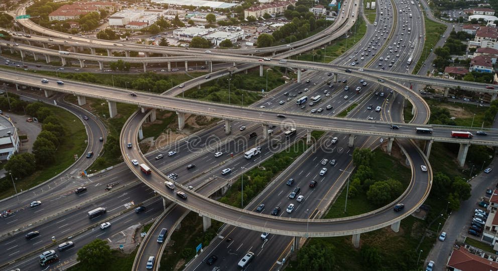 Aerial View of a Complex Highway Interchange with Multiple Elevated ...