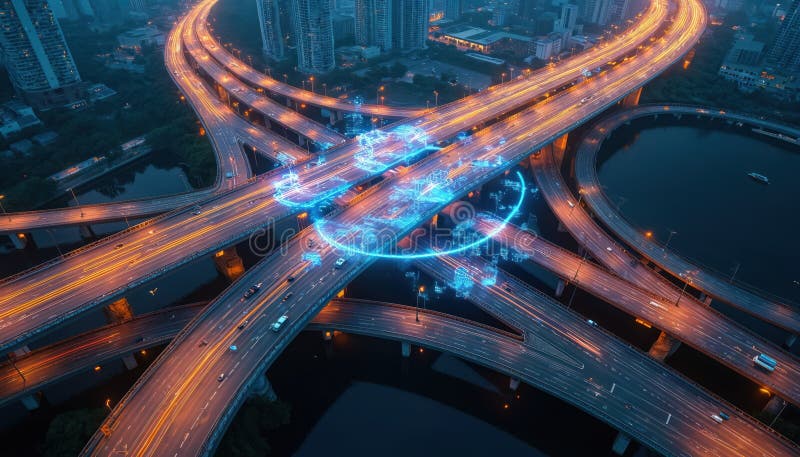 Aerial View of Complex Highway Interchange with Multiple Levels ...