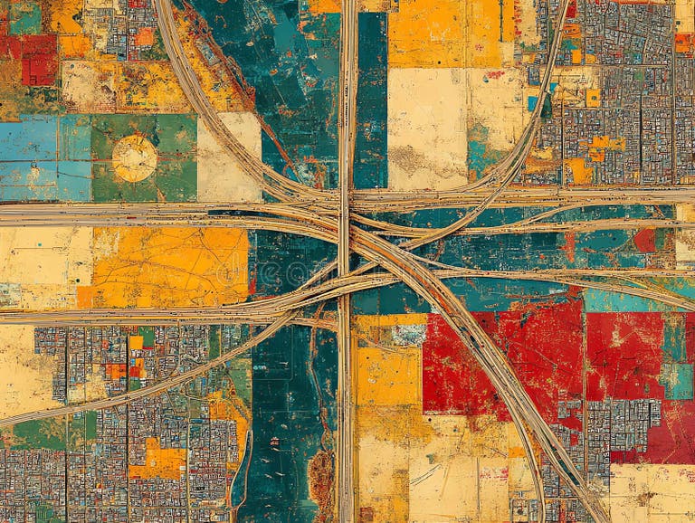 Aerial View of a Complex Highway Interchange, with Multiple Roads and ...