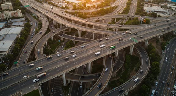 Aerial View of a Complex Highway Interchange with Multiple Roads ...